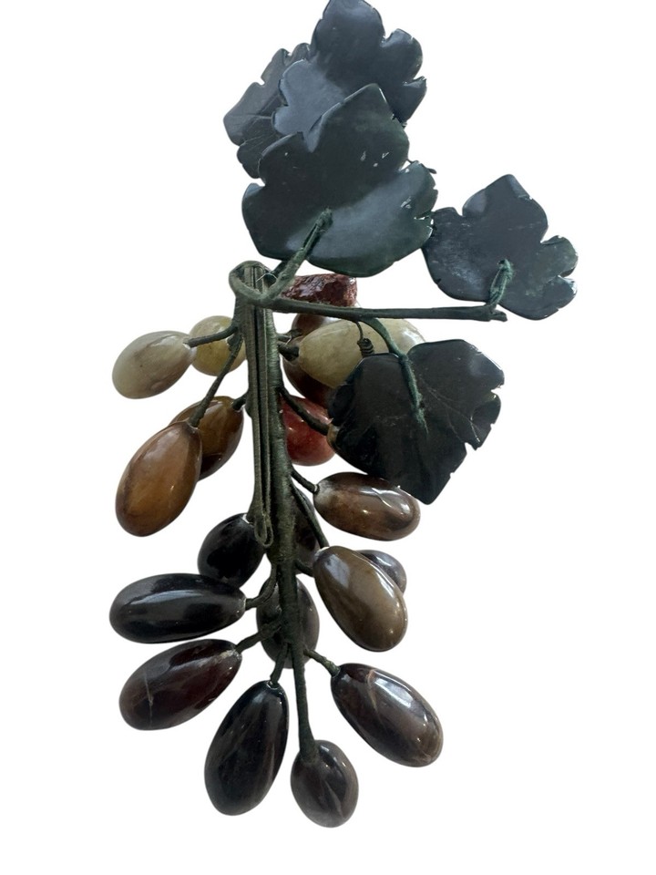 Vintage MCM Large Marble Stone Grape Cluster Wood Stem 20 Grapes 5 ...