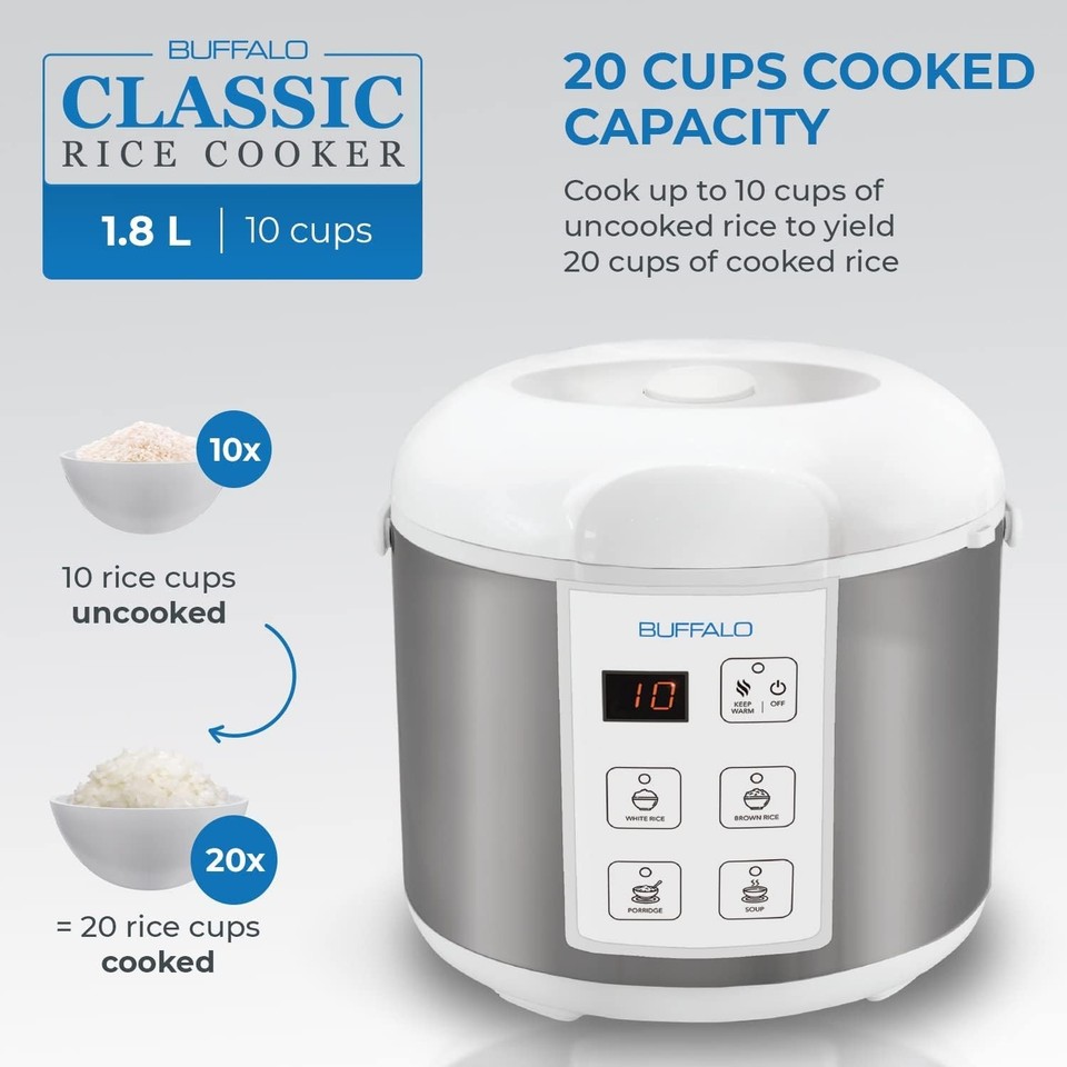 Buffalo Classic Rice Cooker with Clad Stainless Steel Inner Pot ...