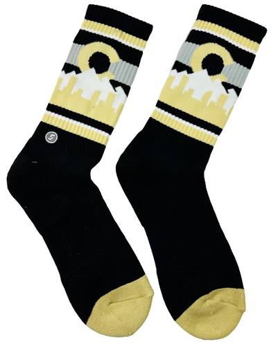Skyline Adult Denver Crew Socks- Black/Gold, One Size 814746020235| eBay