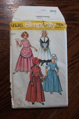 Simplicity 9136 Sewing Pattern Colonial Costume Pilgrim Historical ...