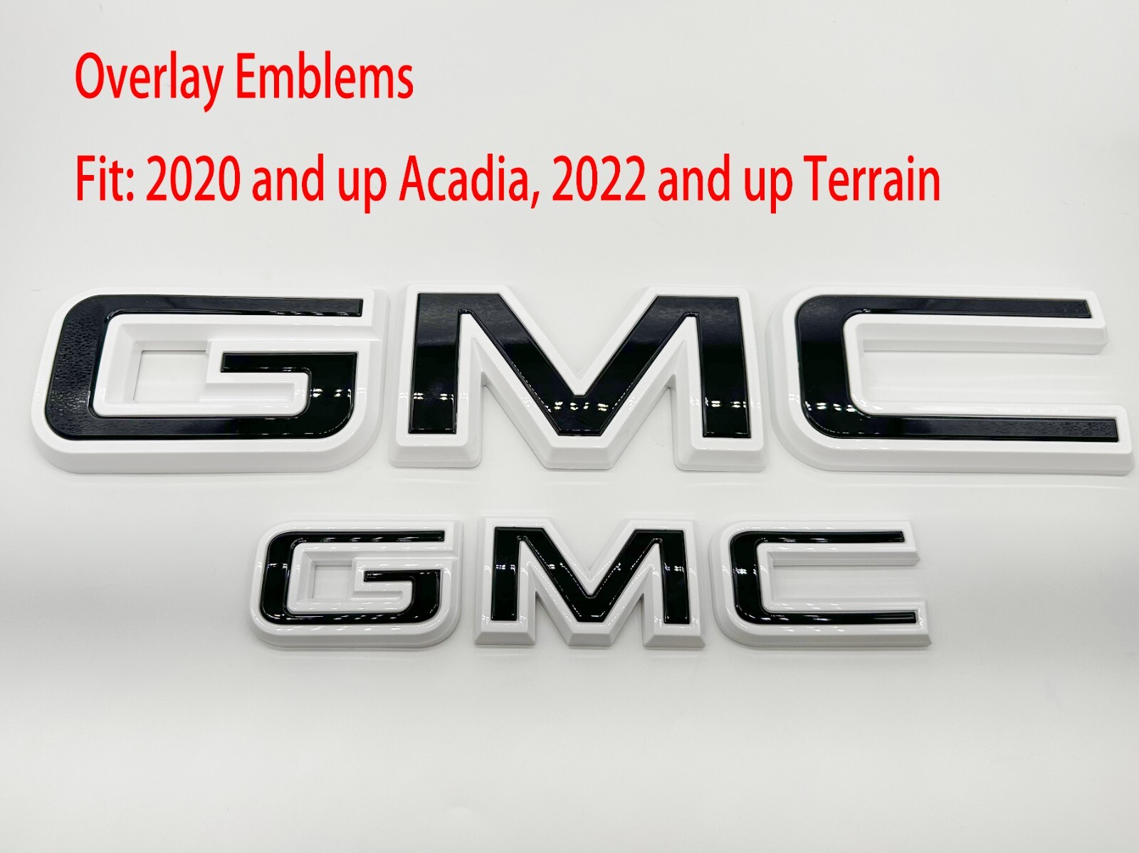 Front & Rear GMC Black White OVERLAY Emblem Badge Fit GMC Acadia ...