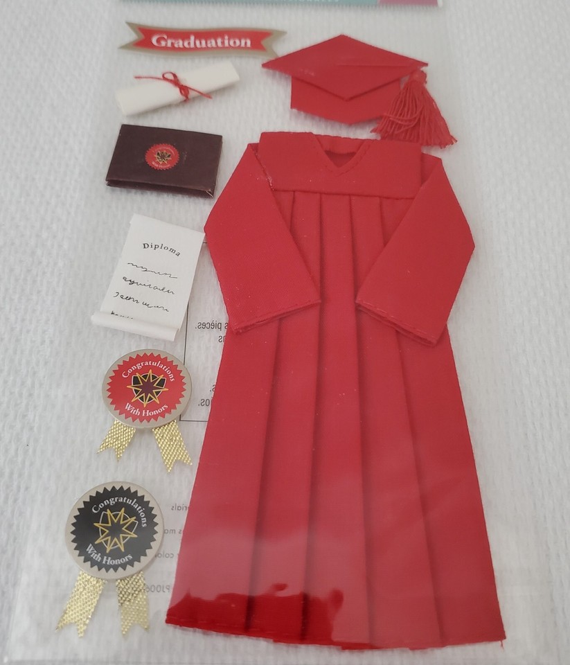 NEW Jolee's Boutique Dimensional Stickers GRADUATION RED CAP & GOWN w ...