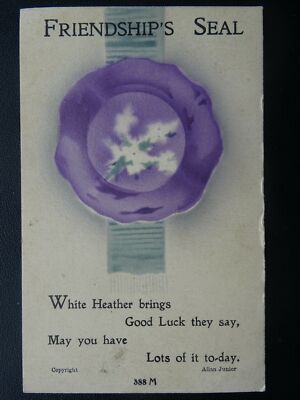 Greeting FRIENDSHIPS SEAL White Heather Brings Good Luck c1922 Postcard ...