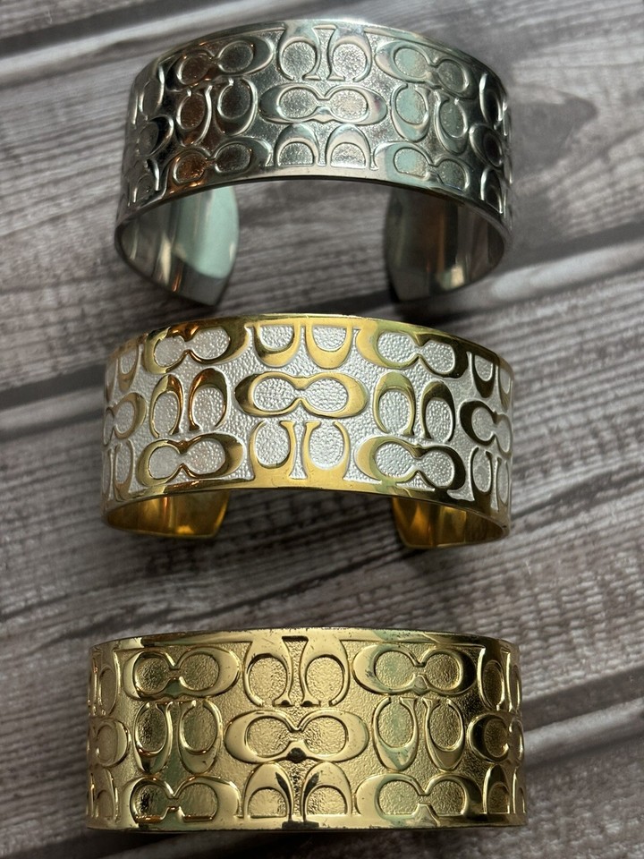 COACH Wide Cuff Bracelet Set of 3 Signature Open Cuffs 7 Inch | eBay