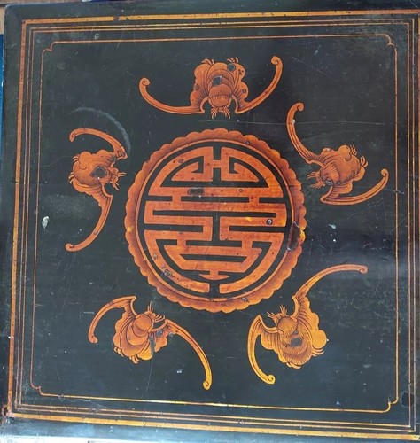 Antique Chinese Laquer Box Bats 1800 Lucky Long life Shou Black gold 5 ...