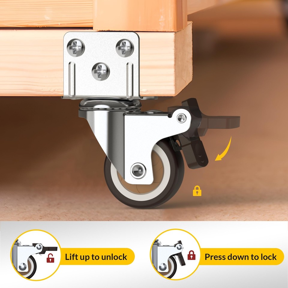 2 Inch Side Mount Casters Set of 4 Supporting Up to 250 LBS Heavy Duty ...