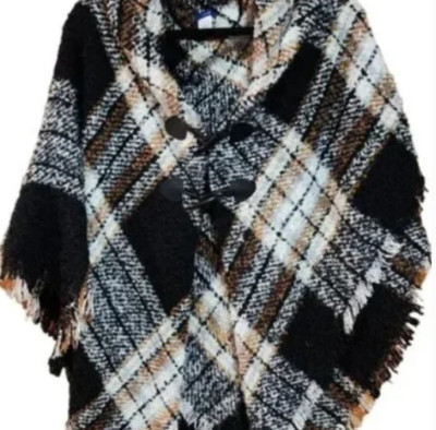 NWT Apt 9 Black and Tan Button Cold Weather Poncho Shawl One Size SO ...