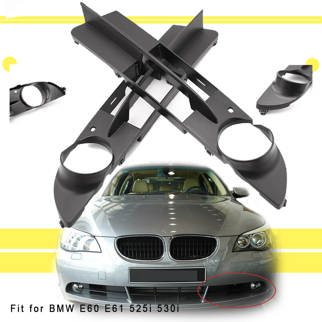 2pcs Front Bumper Fog Light Grille Grill 51117049243 Fit BMW E60 E61 ...