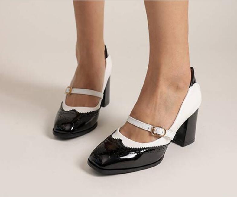 Women Party Work Mary Jane Block Heels Square Toe Multi Color Faux ...