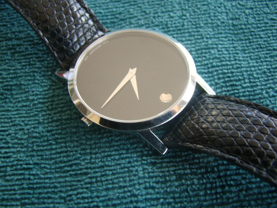 ORIGINAL OS VINTAGE MOVADO MUSEUM 38MM ALL STAINLESS BLACK DIAL WATCH ...