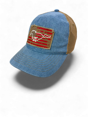 Ford Mustang Pony Trucker Hat Blue American Flag Muscle Car Snapback ...