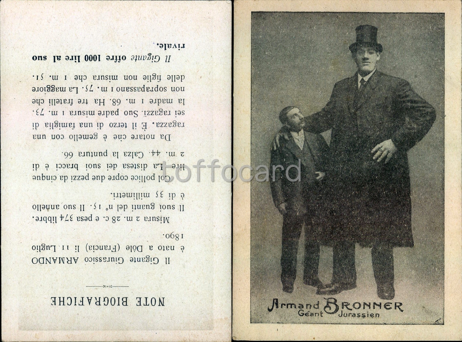 CIRCUS PERFORMER-SIDESHOW-GIANT GEANT ARMAND BRONNER FRANCE-C35-145 | eBay