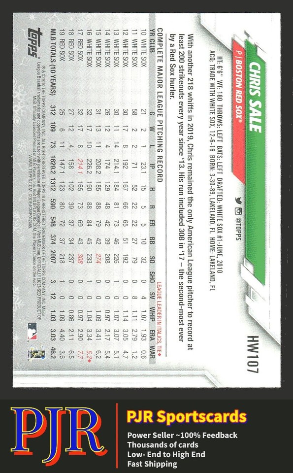 2020 Topps Holiday #HW107 Chris Sale Boston Red Sox 35% Off 4+ Items | eBay