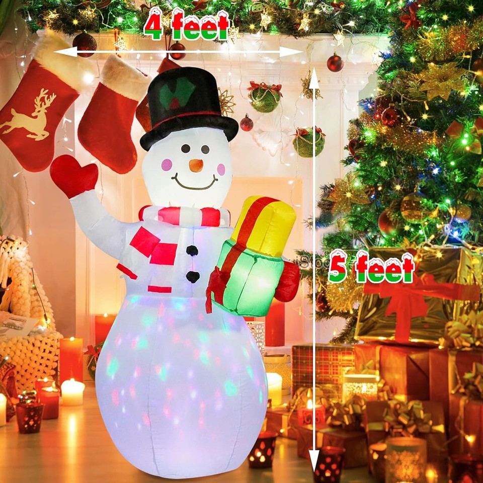 5ft Christmas Inflatables Snowman Outdoor Yard Rotating LED Blow Up ...