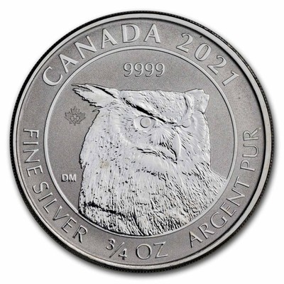 2021 Canada 3/4oz Silver - Great Horned Owl & FREE hand-poured zinc ...