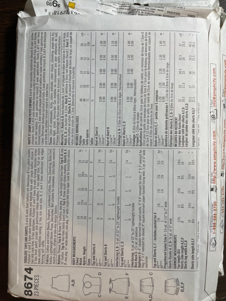 Simplicity 8674 Vintage 90's 6 Made Easy Toddlers Tops & Shorts Pattern ...