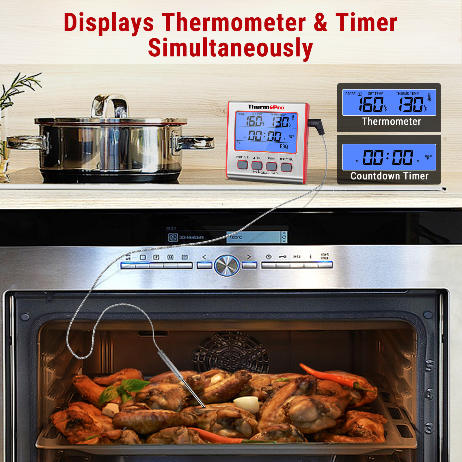 Prolong Dual 2 Probe Digital Meat Cooking Thermometer Grill BBQ Food ...