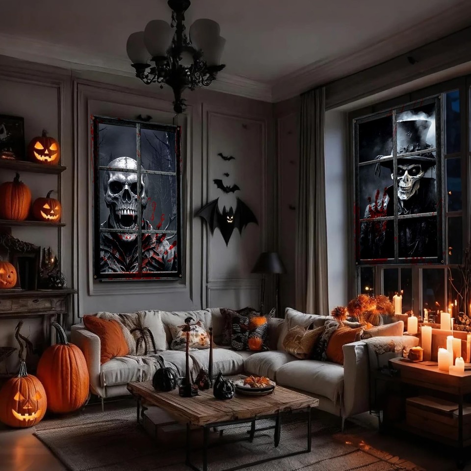 LIMUIKA 2pc 32x47 Blood Skeleton Halloween Window Hanging Decor Scary ...