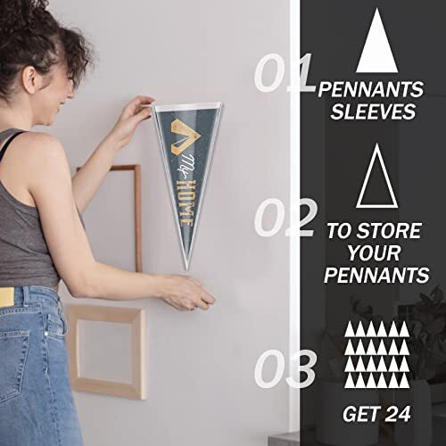 24 Pcs Protective Sleeves for Pennants Display 12" X 30" Pennant Holder ...