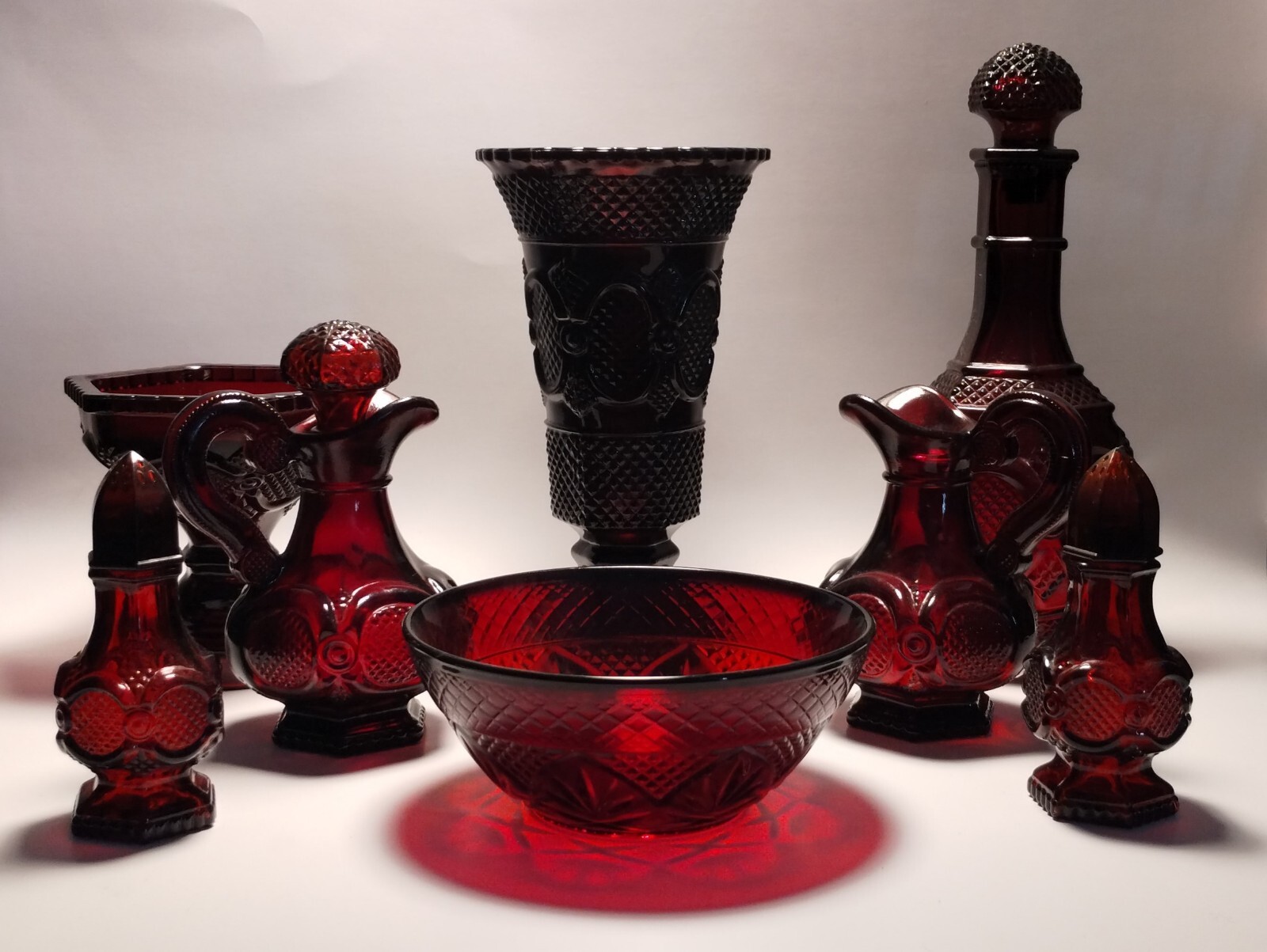 Lot of 8 Vintage Avon 1876 Cape Cod Ruby Red Glass Collection | eBay