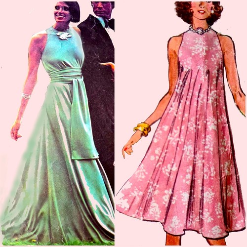 1980s Vogue Designer Swing Dress Empire Herman Midi Maxi Sewing Pattern ...