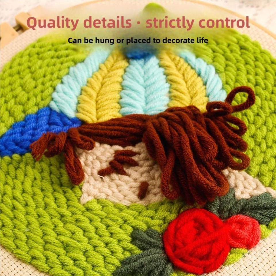 Handmade Girls Poke Embroider Needle DIY Wool Yarn Punch Kit for Women ...