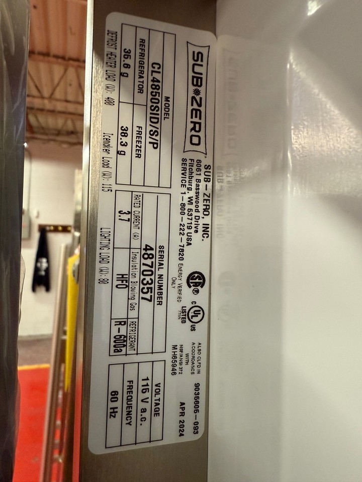 48” Subzero Refrigerator Freezer With Water Dispenser CL4850SIDSP (New ...