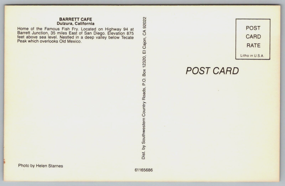 Vintage Postcard- Barrett Cafe - Hwy 94 at Barrett Junction - Dulzura ...