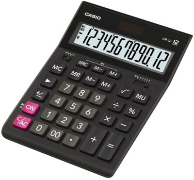 4971850089834 CASIO OFFICE CALCULATOR GR-12 BLACK, 12 DIGIT DISPLAY ...