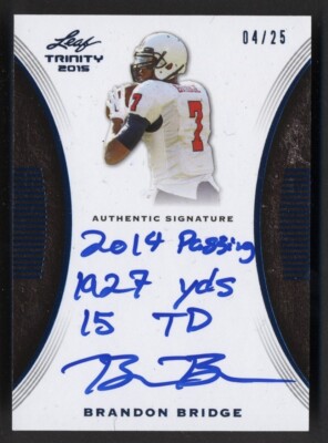 2015 Leaf Trinity Brandon Bridge Auto /25 South Alabama Jaguars CFL ...