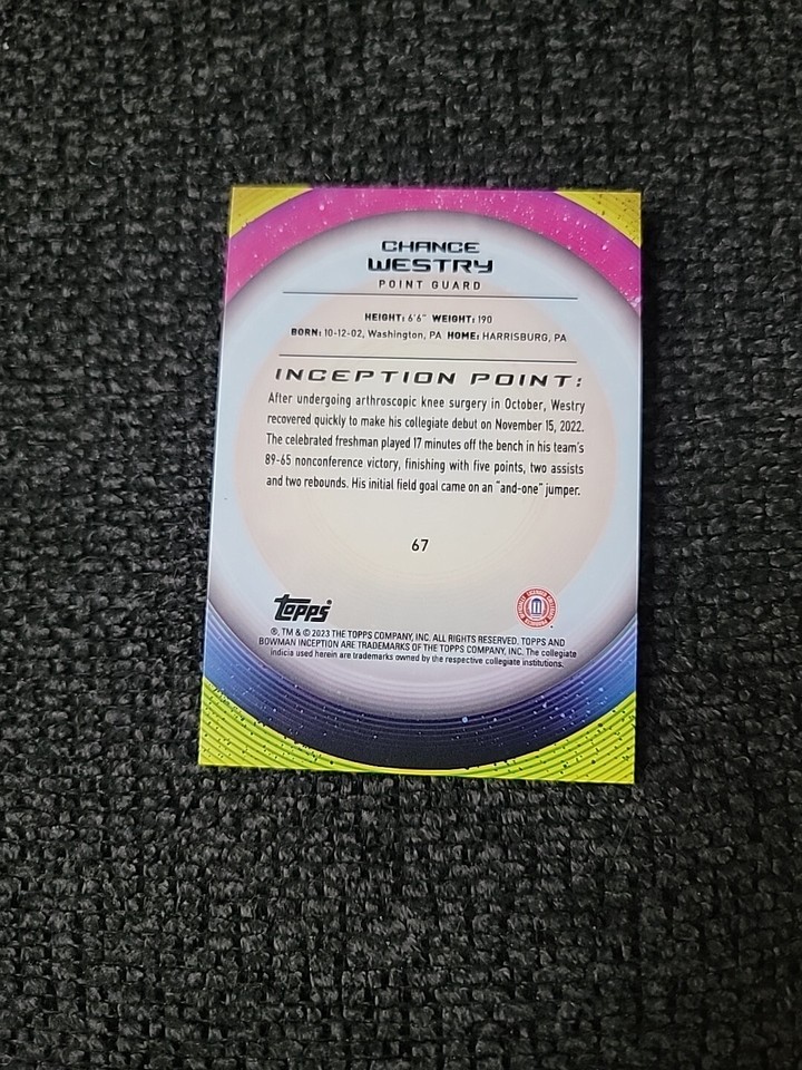 2023 Bowman U Basketball Chase Westry Inception Point Green 62/299 ...