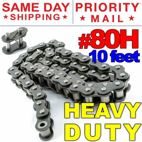 #80H Heavy Duty Roller Chain x 10 feet, Free Connecting Link + Same Day ...