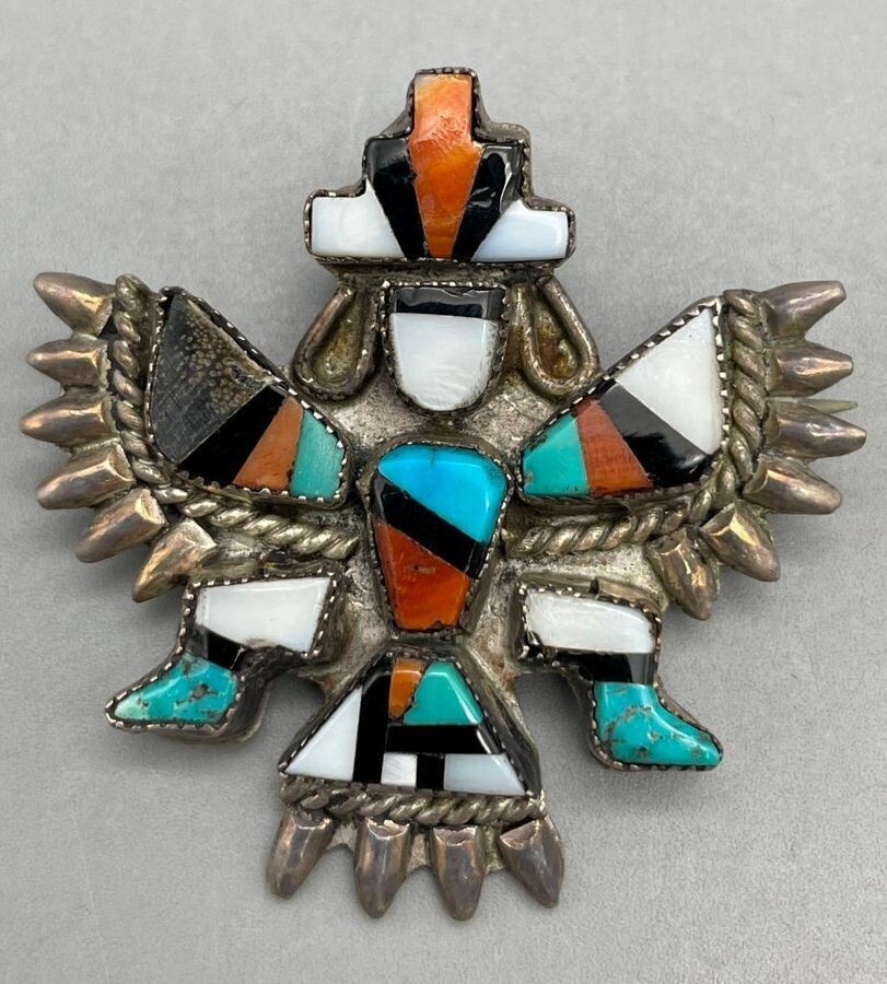Vintage Zuni Eagle Dancer Inlay Pin-Sterling Silver &… - Gem