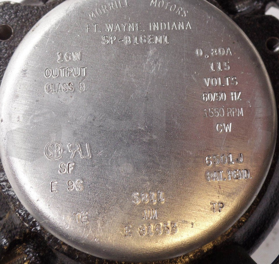 NEW MORRILL MOTORS SP-B16EM1 FAN MOTOR 0.80A 115V 50/60HZ 1550RPM 16W ...