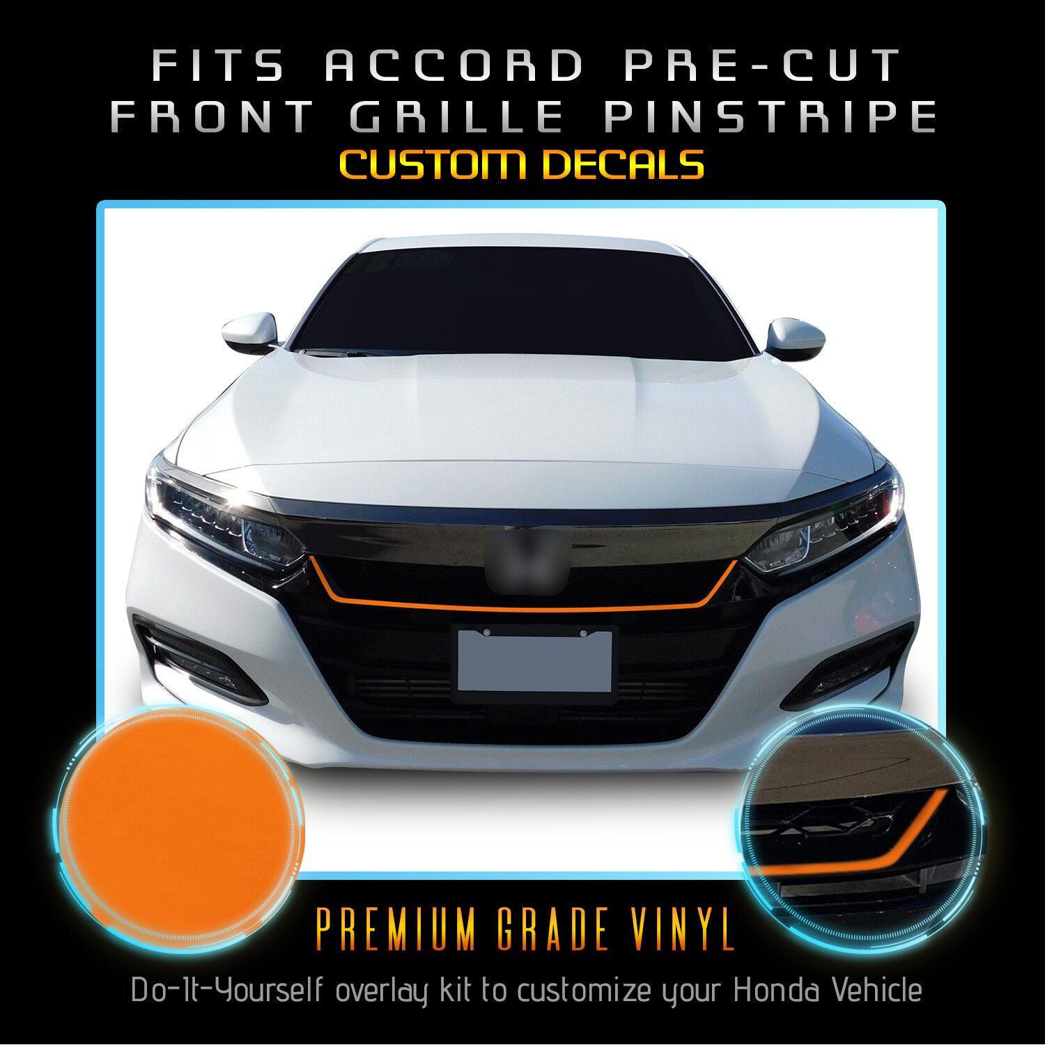 For 2018-2020 Honda Accord Precut Grille Trim Pinstripe Decal - Flat ...