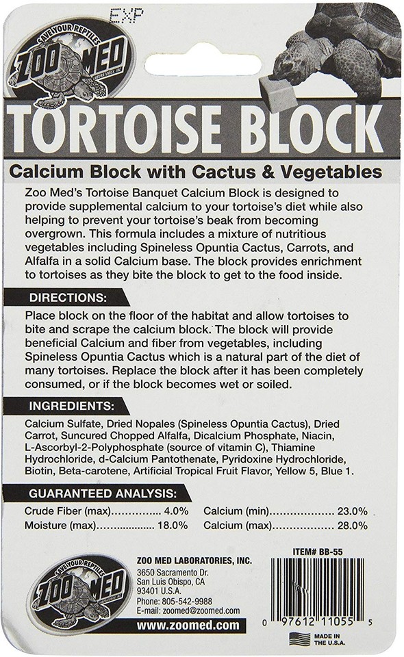 Zoo Med Banquet Tortoise Block Food and Calcium Supplement 5 ounces - 2 ...