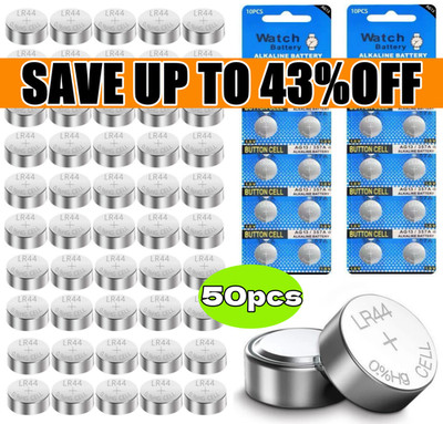 50×LR44 AG13 Cell Coin Watches Battery L1154 357 SR44 Alkaline Button ...