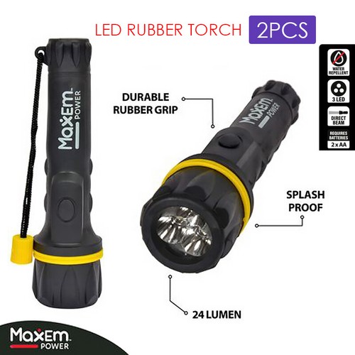 2X LED Rubber Torch Body Heavy Duty LED Torches Water Resistant 24 ...