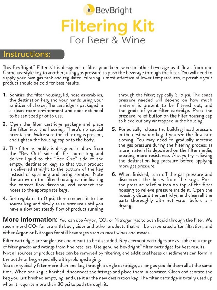 Beer and Wine Filtering Kit Easy Corny Keg Ball Lock Connections Filter ...