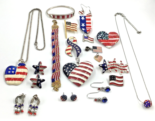 Lot Patriotic Jewelry USA Flag 4th of July RMN Pendant Alpaca Mexico ...