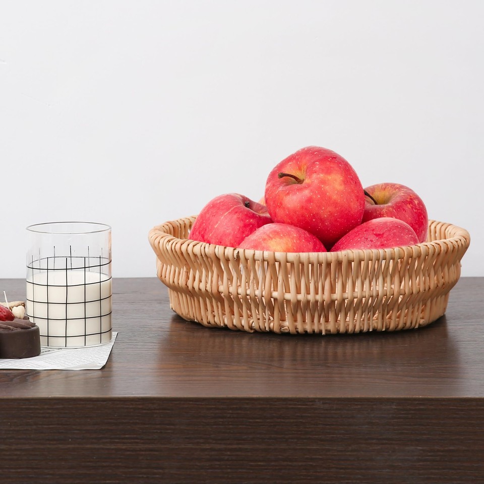 LONGERO Handcrafted Storage Basket Wicker Round Bowl Handwoven Shelf ...