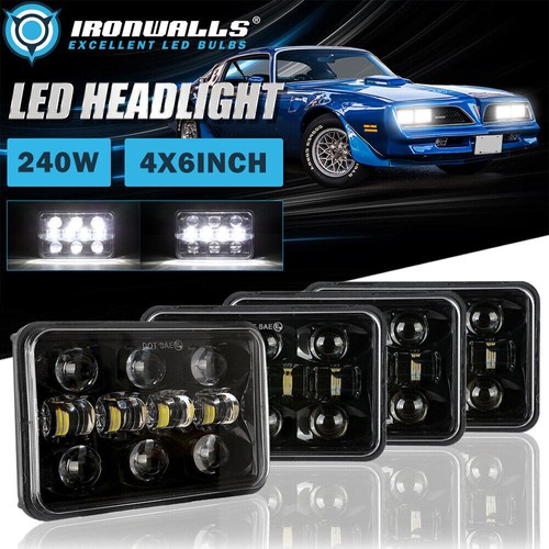 For Pontiac Firebird 1977-1981 4Pcs 4x6" INCH LED Headlights Hi-Lo Beam ...