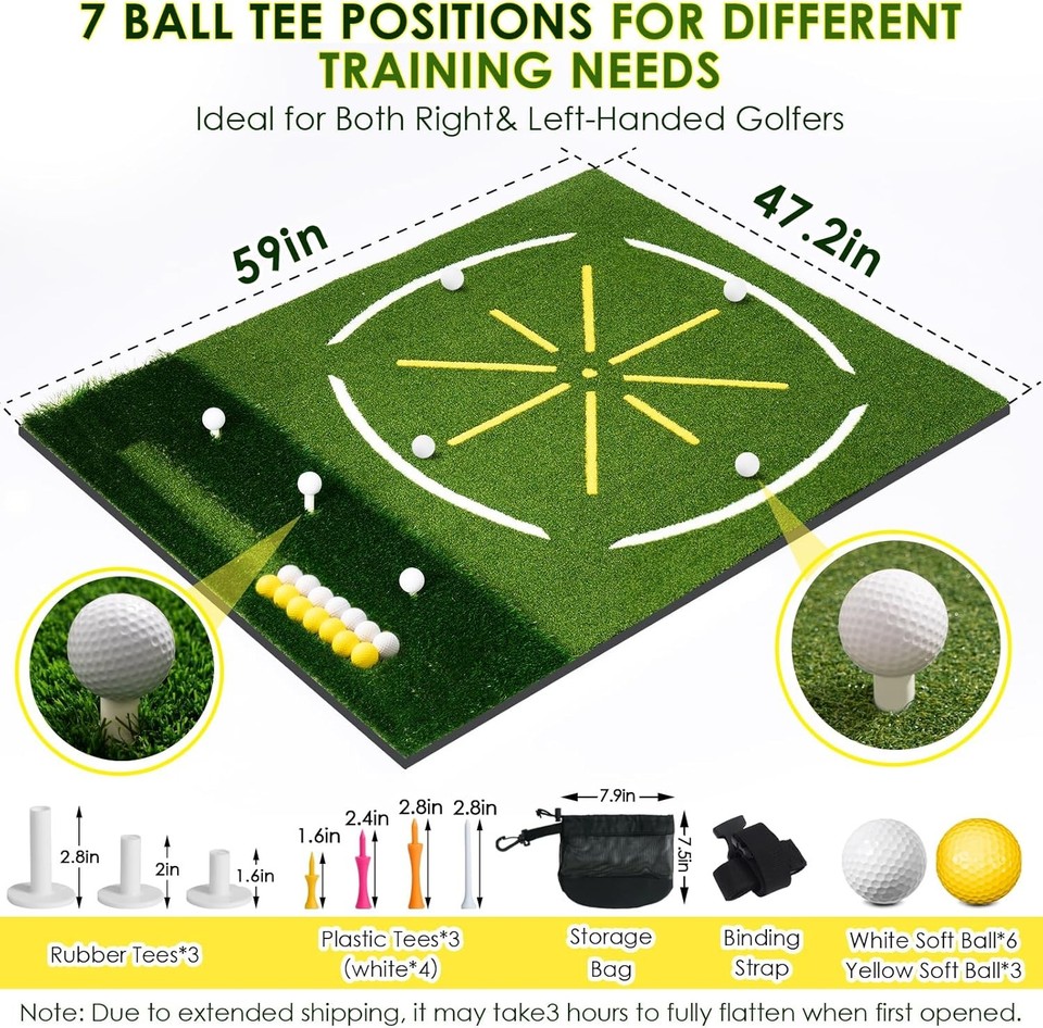 Golf Mat with Dual Turf, 5X4Ft Thickened Golf Hitting Mat with Standing ...