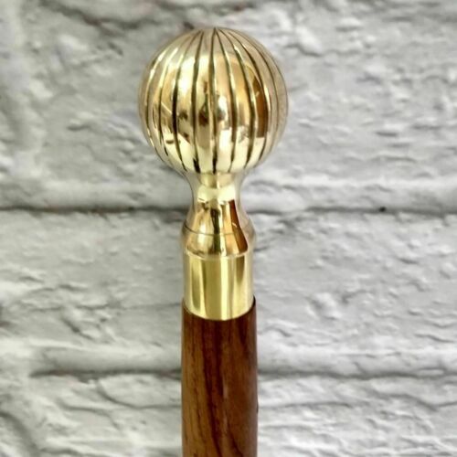 Solid Brass Ball Handle Walking Stick Folding Wooden Brass Inlaid ...