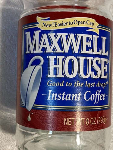 VINTAGE MAXWELL HOUSE INSTANT COFFEE JAR with RED PLASTIC LID - 8 oz ...