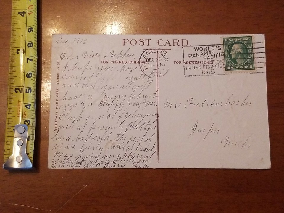POSTCARD 1912 CHRISTMAS SERIES #74 FANCY POSTMARK | eBay