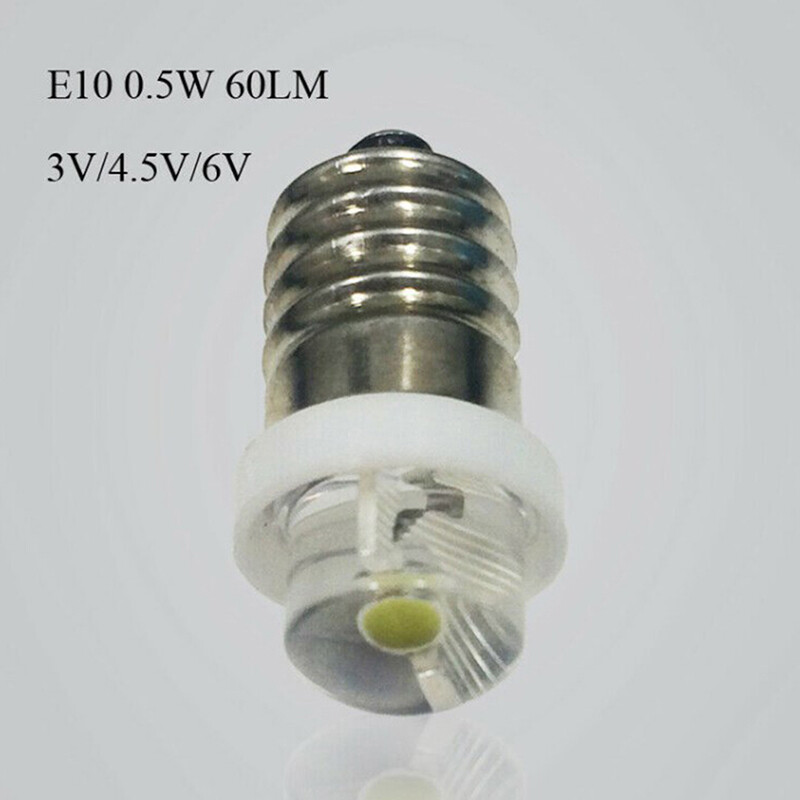 3/4.5/6V 0.5W Flashlight Bulb 6000K White LED E10 Socket Replacement B ...