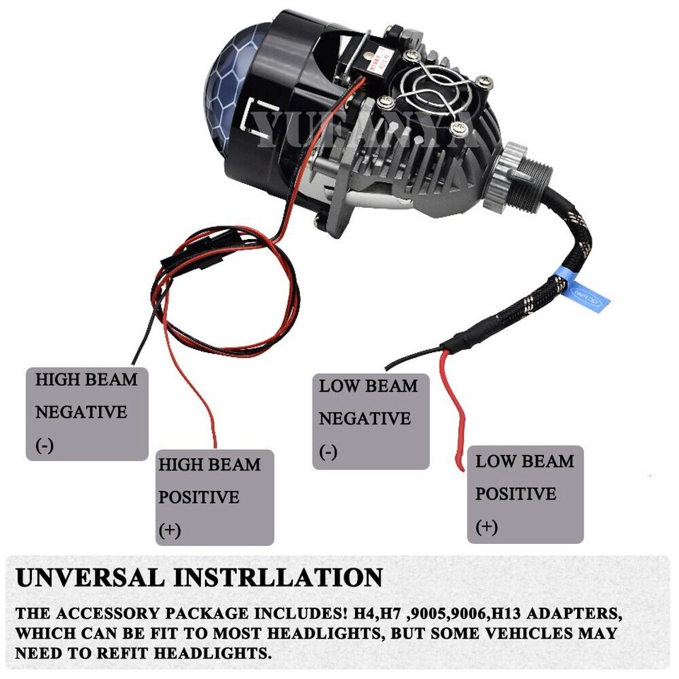 Bi LED Projector 2.5'' Honeycomb Lens+Shrouds 70W 6000K LED Headlight ...