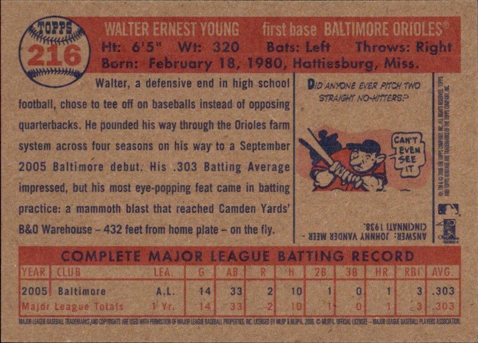 2006 Topps Heritage #216 Walter Young RIP BALTIMORE ORIOLES | eBay
