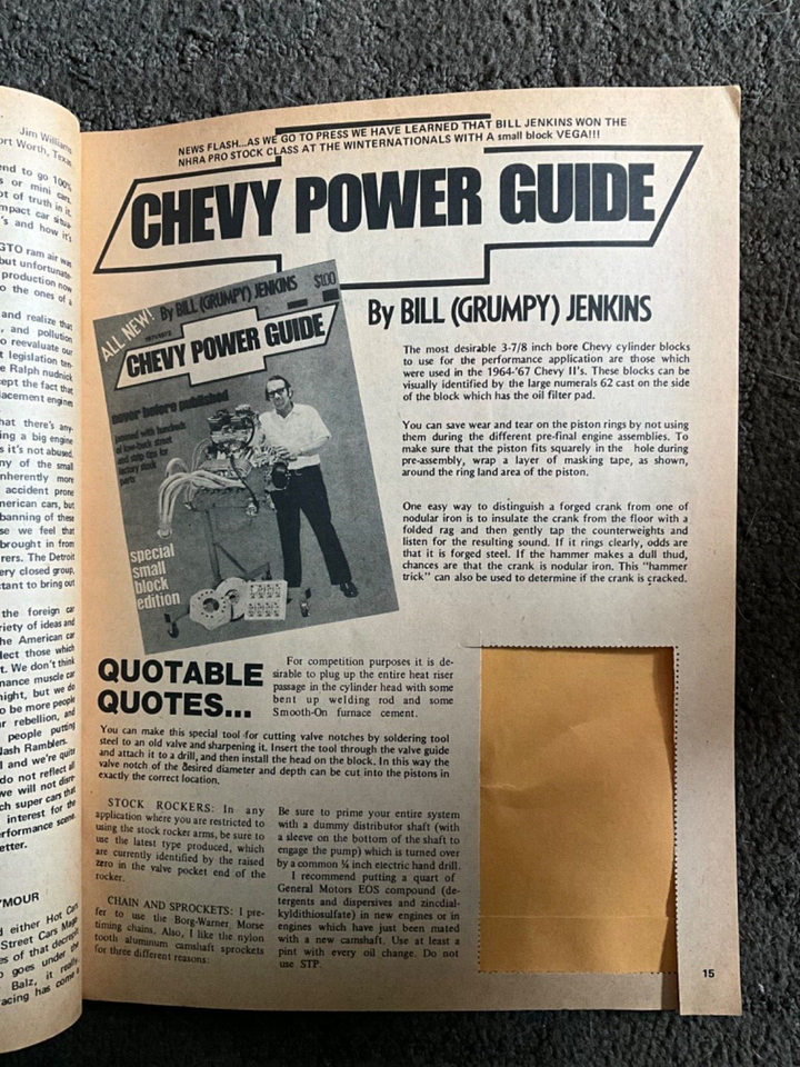 1972 Super Street Cars Tom Jacobson Bo Laws 427 Camaro Drag Racing Pro ...